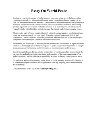 Essay On World Peace. Hobart and William Smith Colleges | PDF