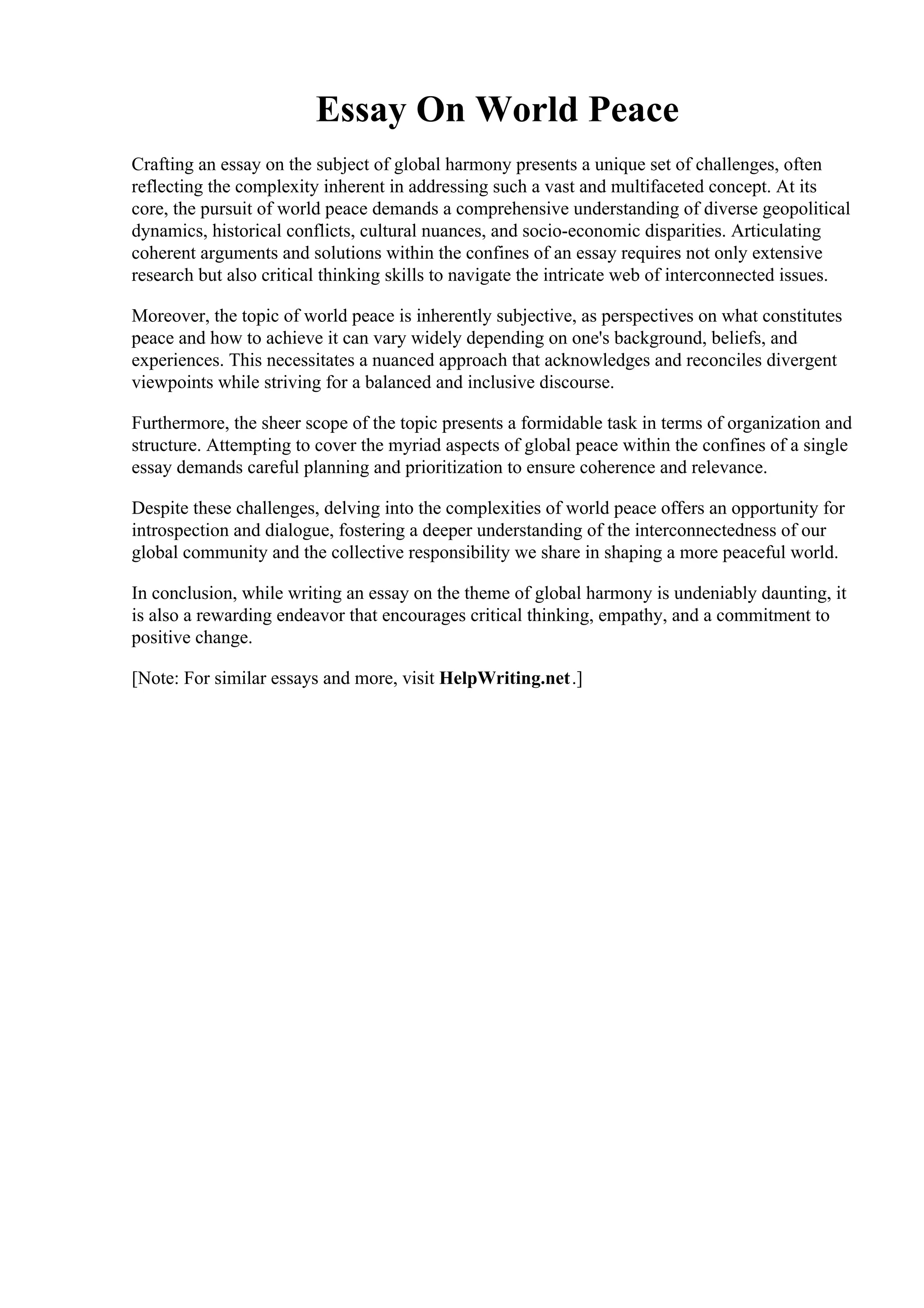 Essay On World Peace | PDF