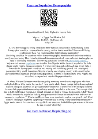 Essay On World Population | PDF | Environment | Science