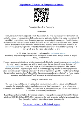 Essay On World Population | PDF | Environment | Science