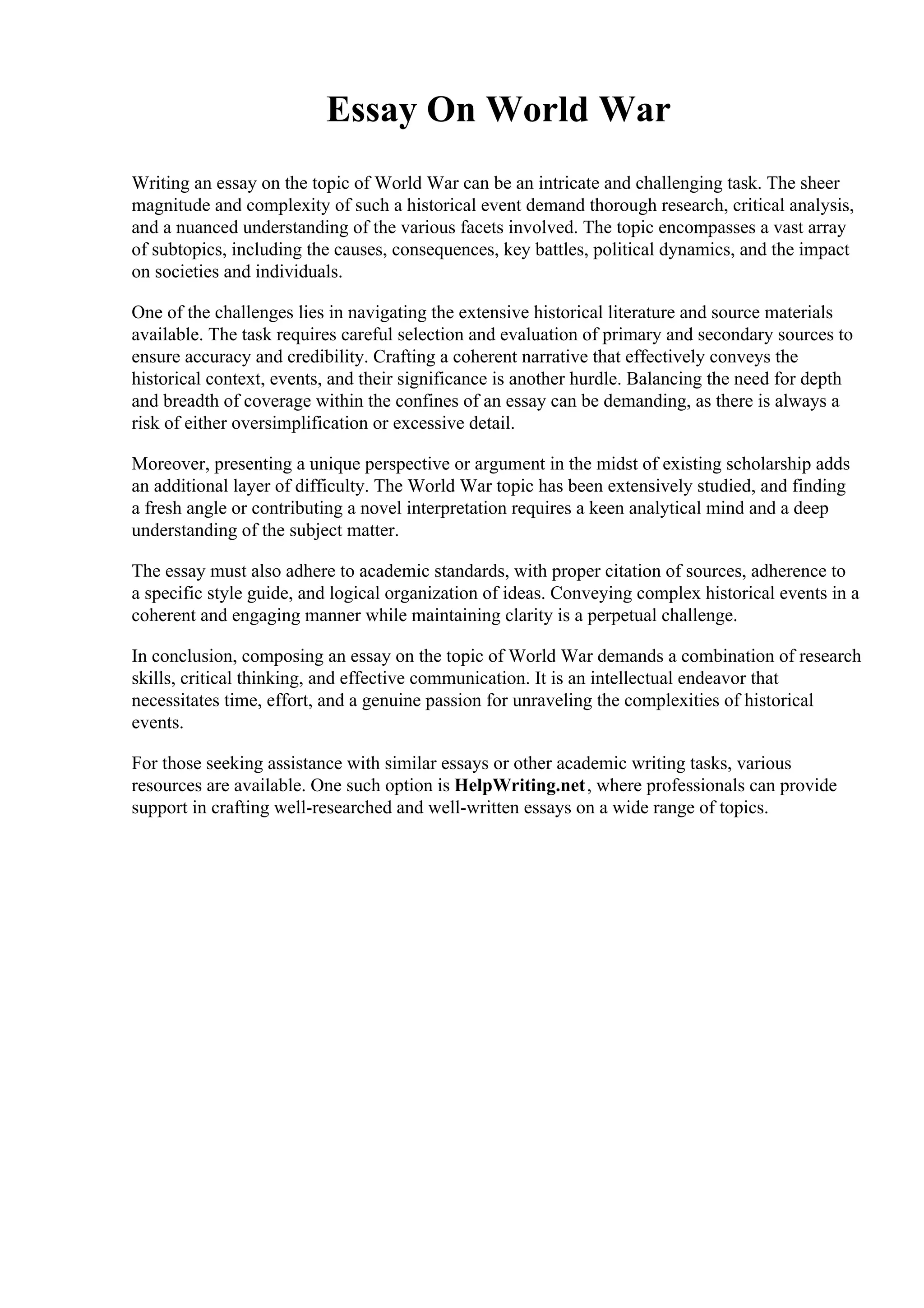 Essay On World War. Arizona Western College | PDF