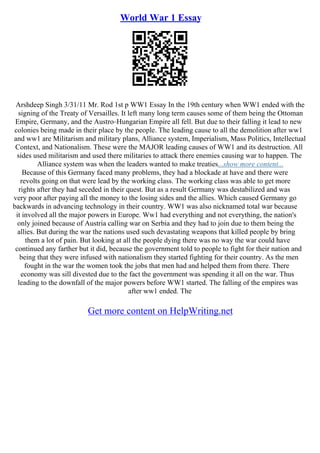 Essay On Ww1 | PDF