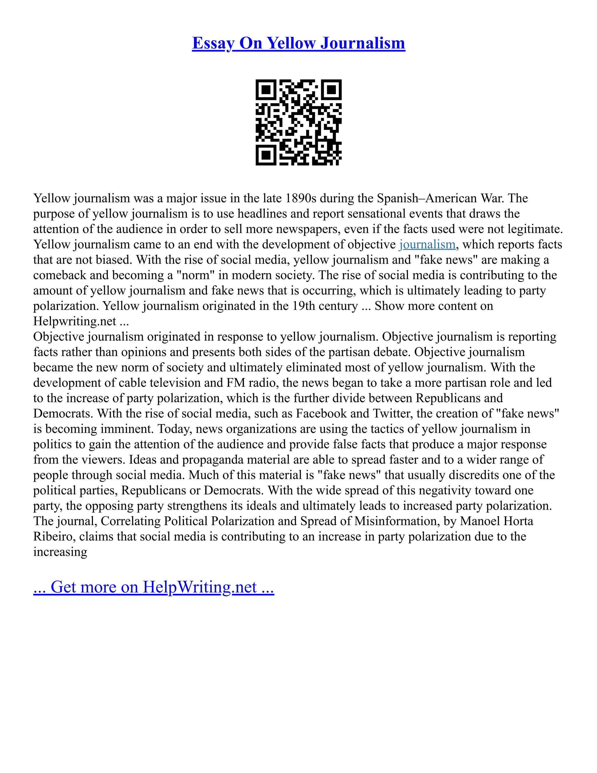 Essay On Yellow Journalism | PDF