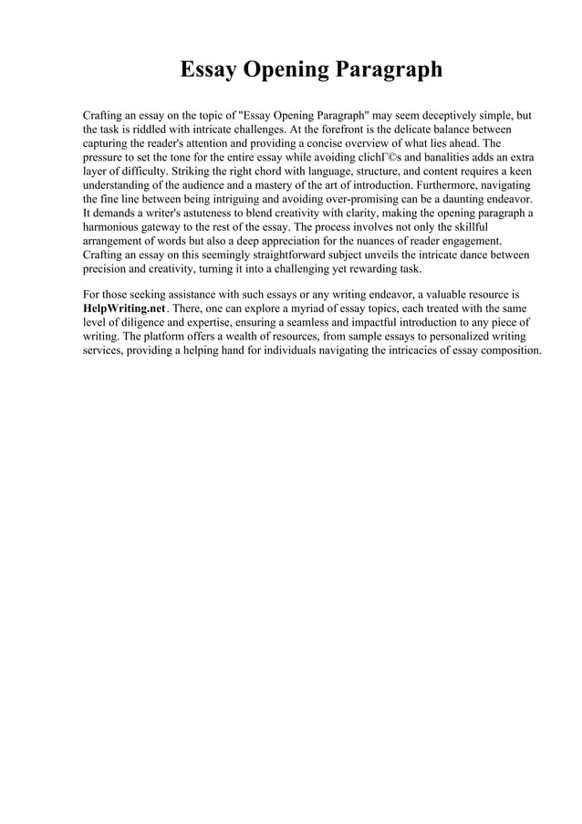 Essay Opening Paragraph PDF Free Download