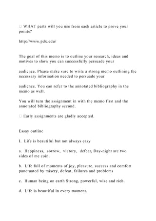 Essay outline I. Life is beautiful but not always easya..docx