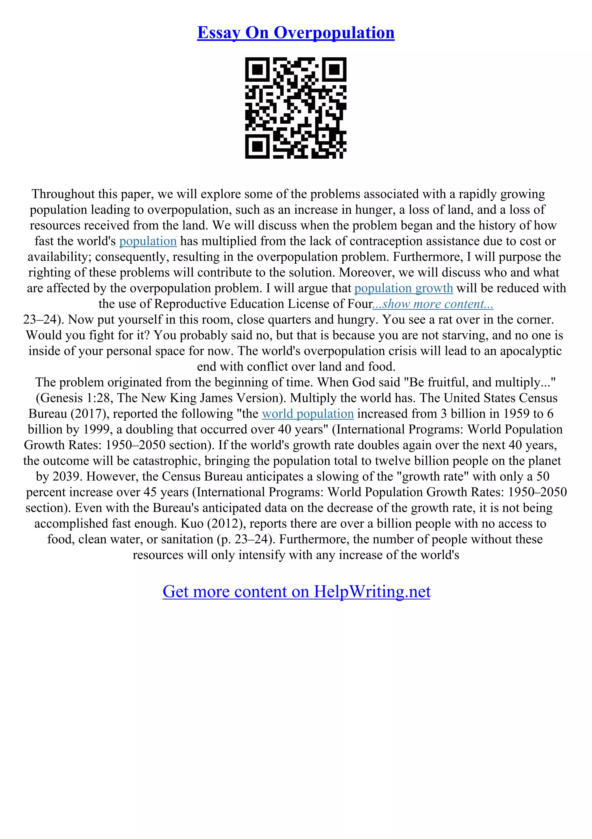 Essay Over Population | PDF