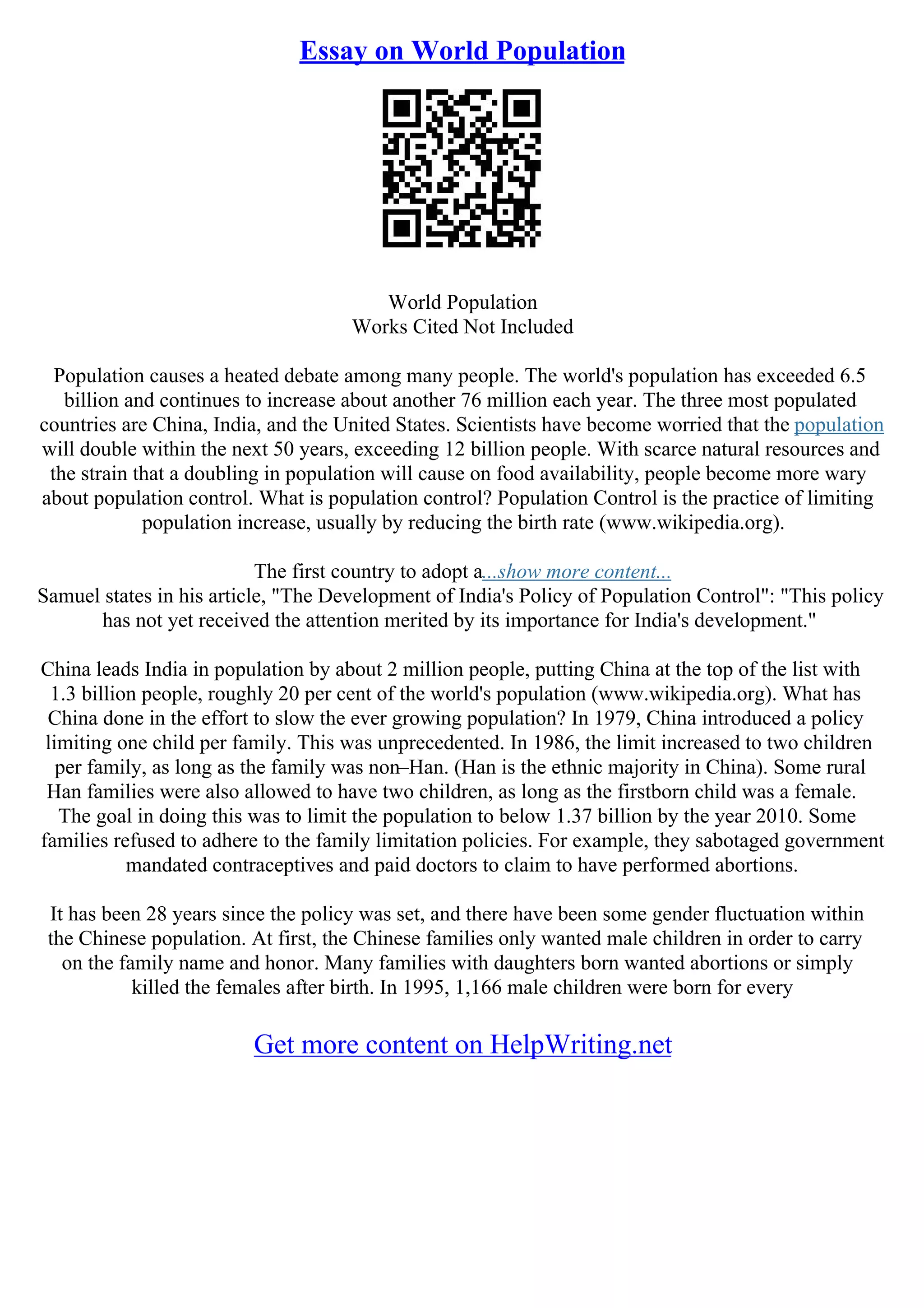 Essay Over Population | PDF