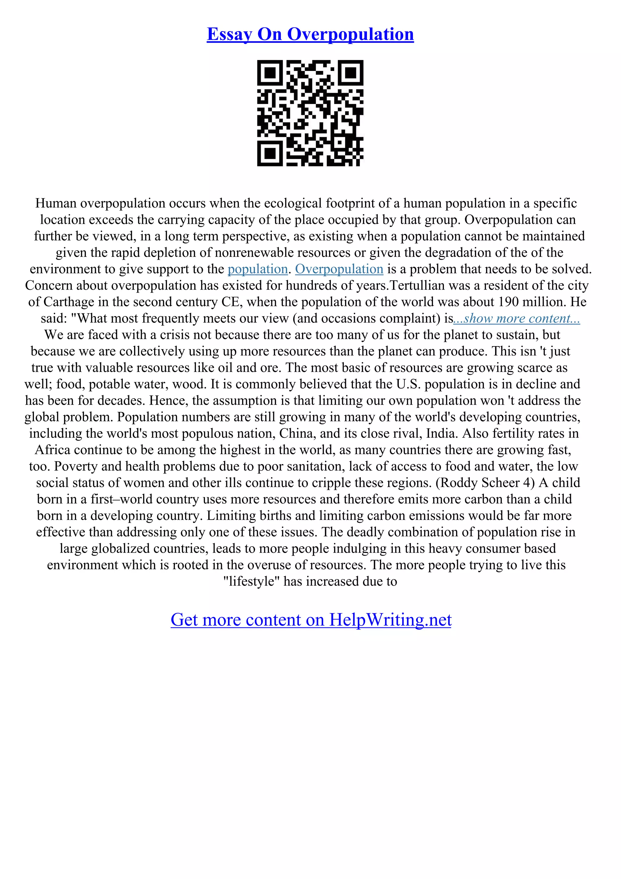 Essay Over Population | PDF