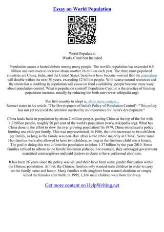 Essay Over Population | PDF