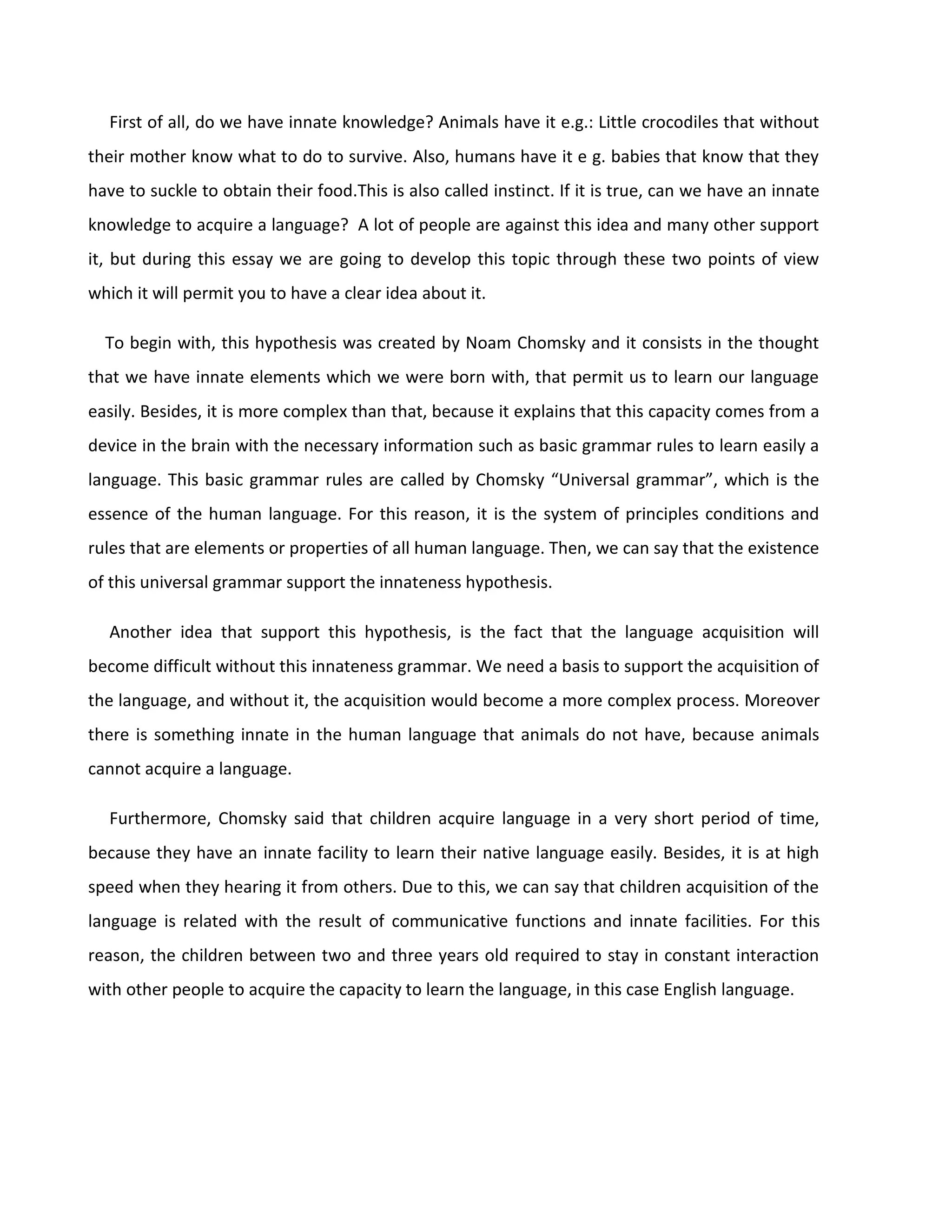 Innatennes or mentalism hyphotesis. | DOCX