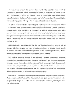 Innatennes or mentalism hyphotesis. | DOCX
