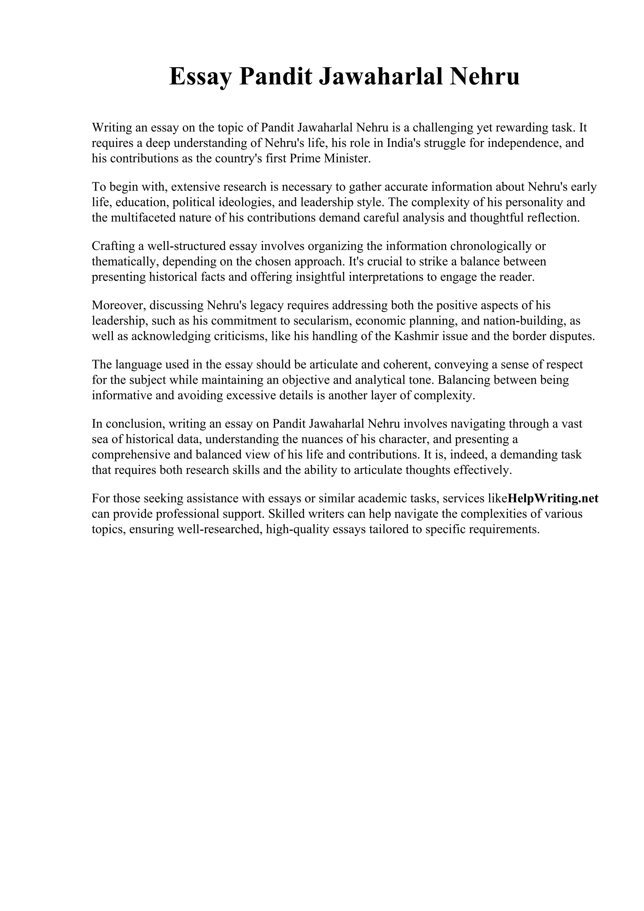 Essay Pandit Jawaharlal Nehru | PDF