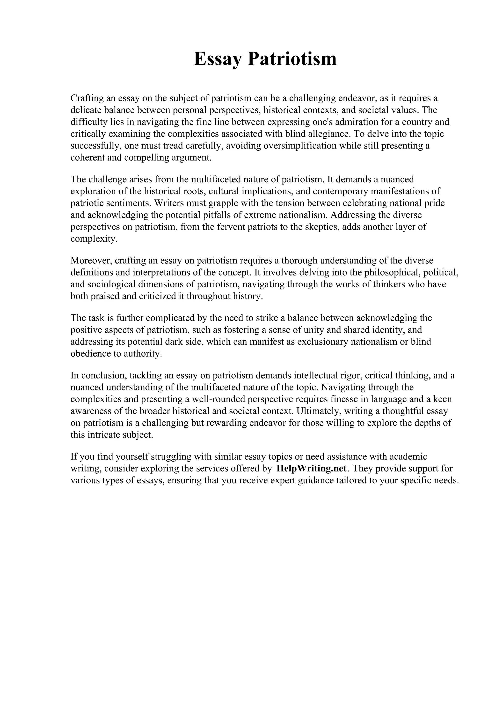 Essay Patriotism. Arapahoe Community College | PDF