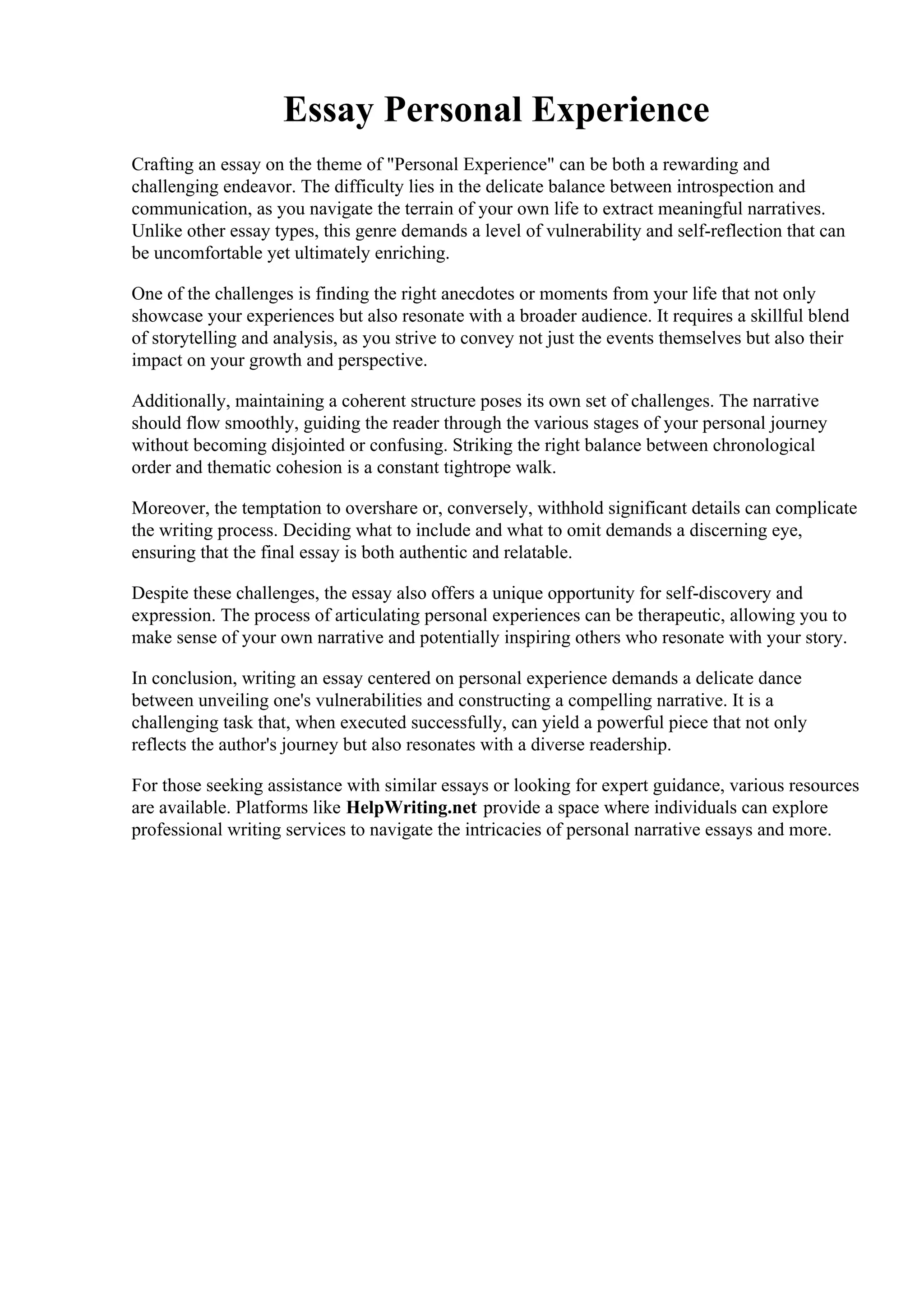 Essay Personal Experience | PDF