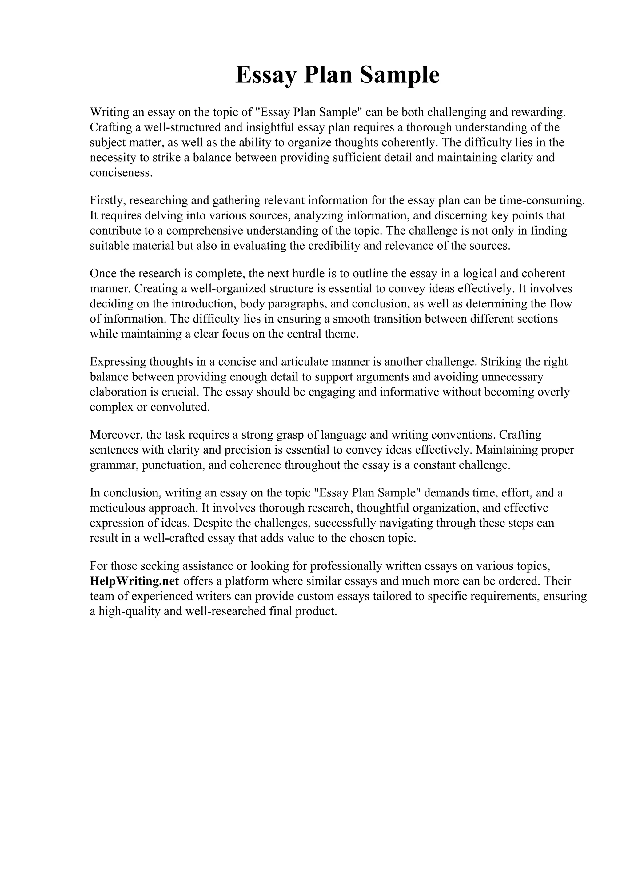 Essay Plan Sample. Essay plan example. Study Plan Essay Example for ...