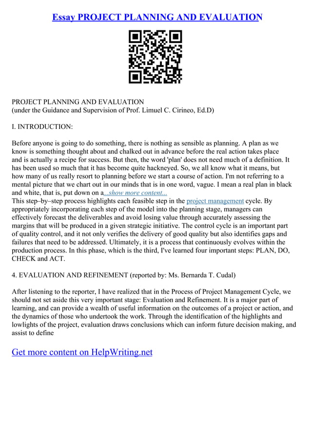 Essay PROJECT PLANNING AND EVALUATION | PDF | Educational Assessment ...