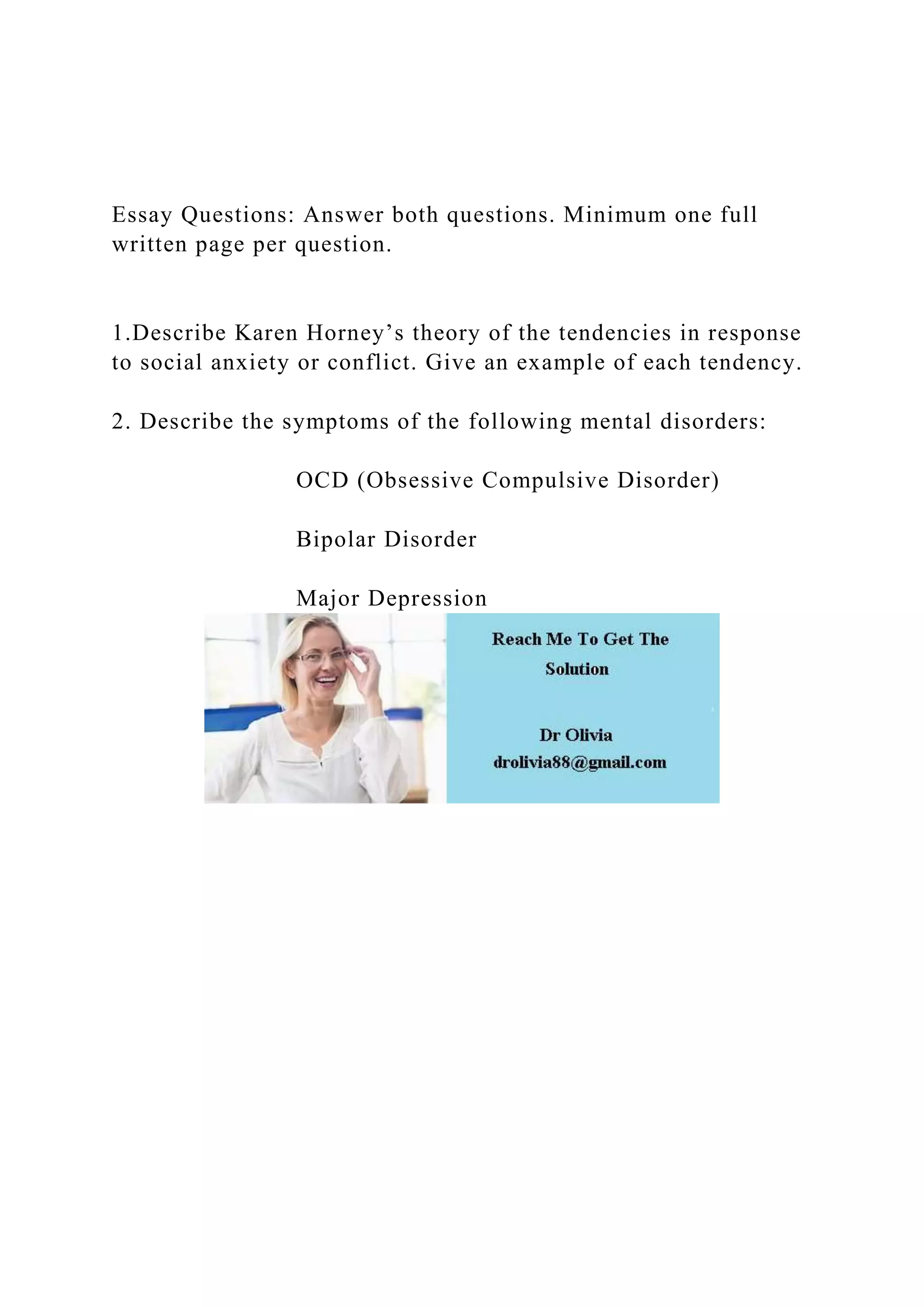 Essay Questions Answer both questions. Minimum one full written | PDF