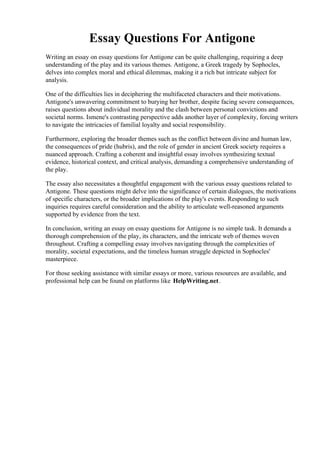 Essay Questions For Antigone | PDF