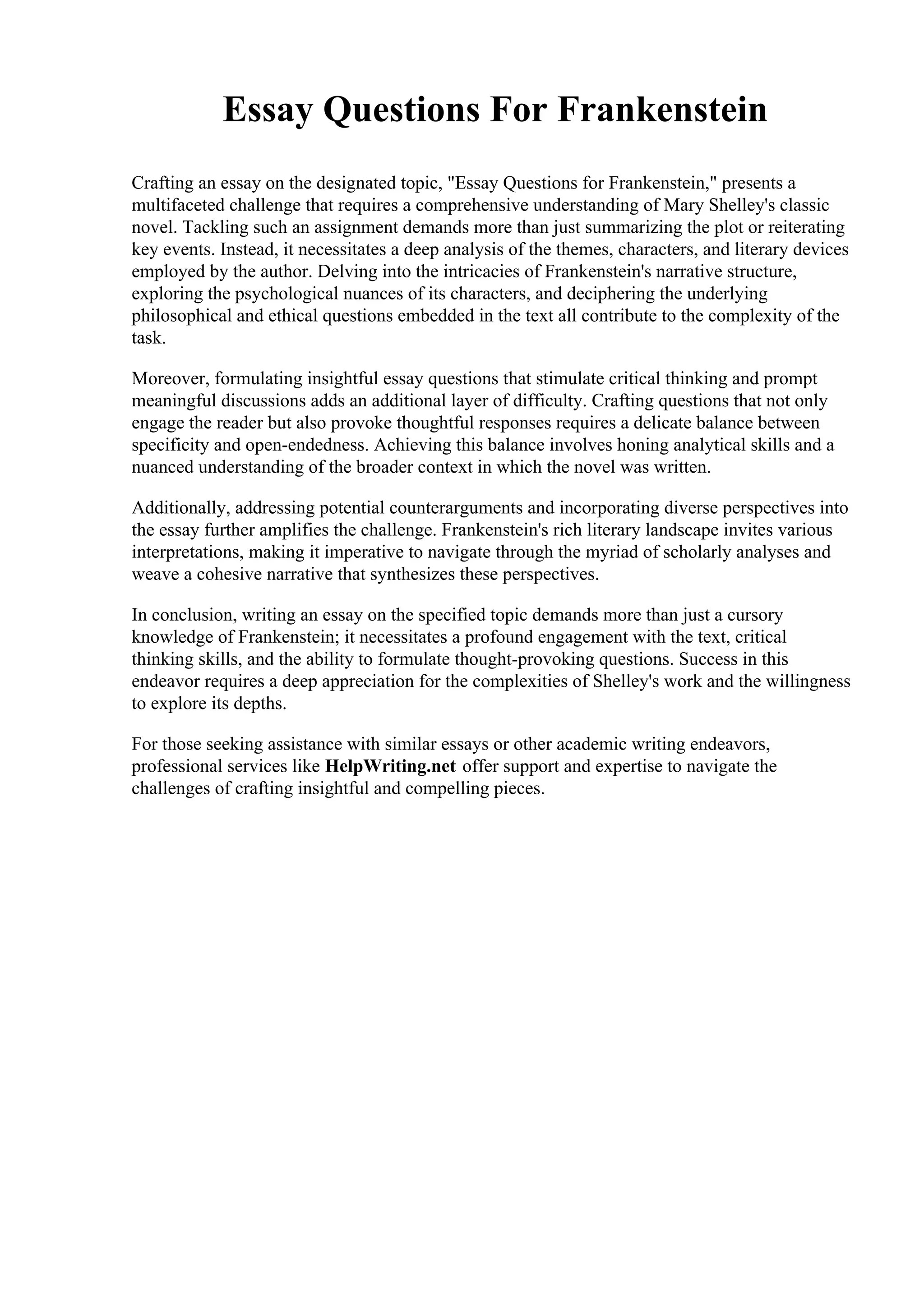 Essay Questions For Frankenstein.pdf