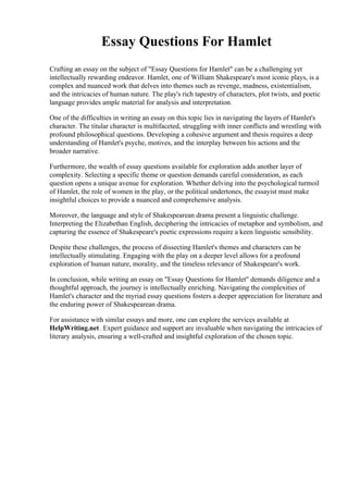 Essay Questions For Hamlet. Geisinger Commonwealth School of Medicine | PDF