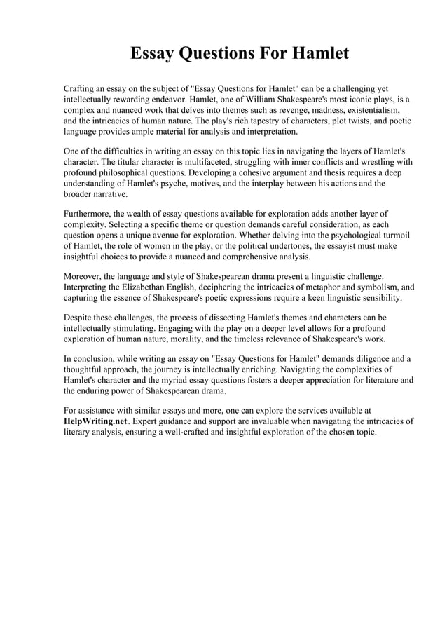 Essay Questions For Hamlet. Geisinger Commonwealth School of Medicine | PDF