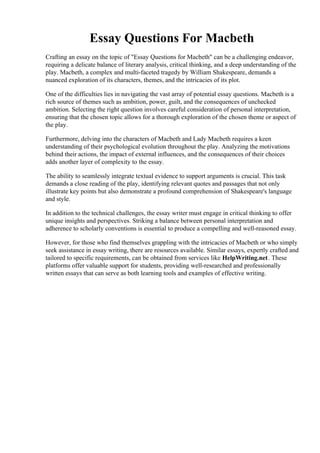 Essay Questions For Macbeth. macbeth essay - GCSE English - Marked by ...