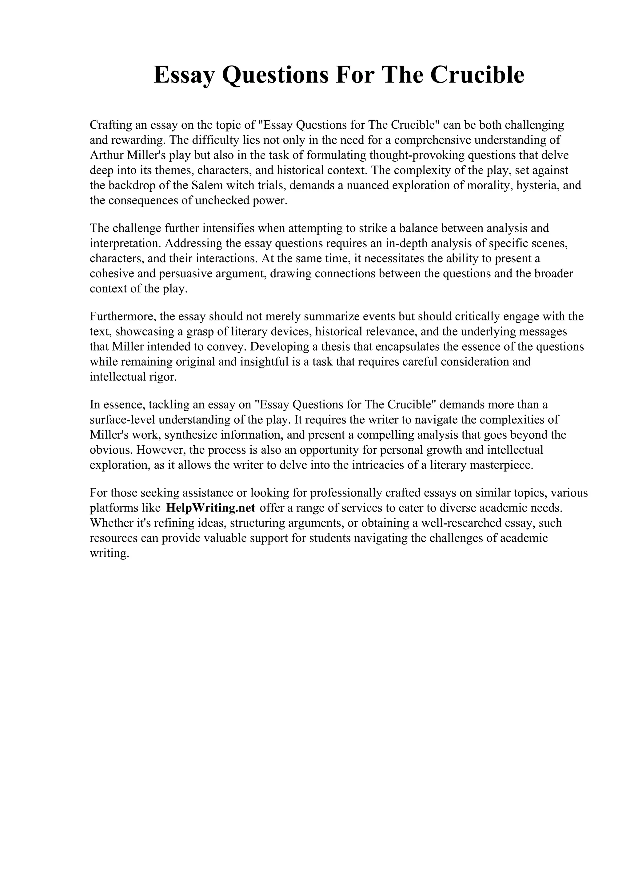 Essay Questions For The Crucible.pdf