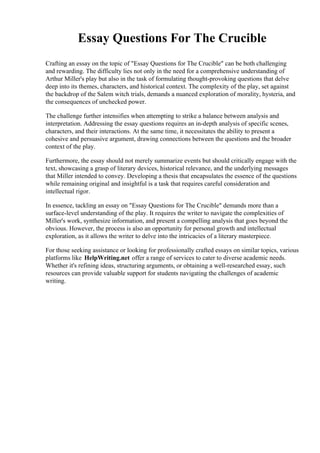 Essay Questions For The Crucible.pdf