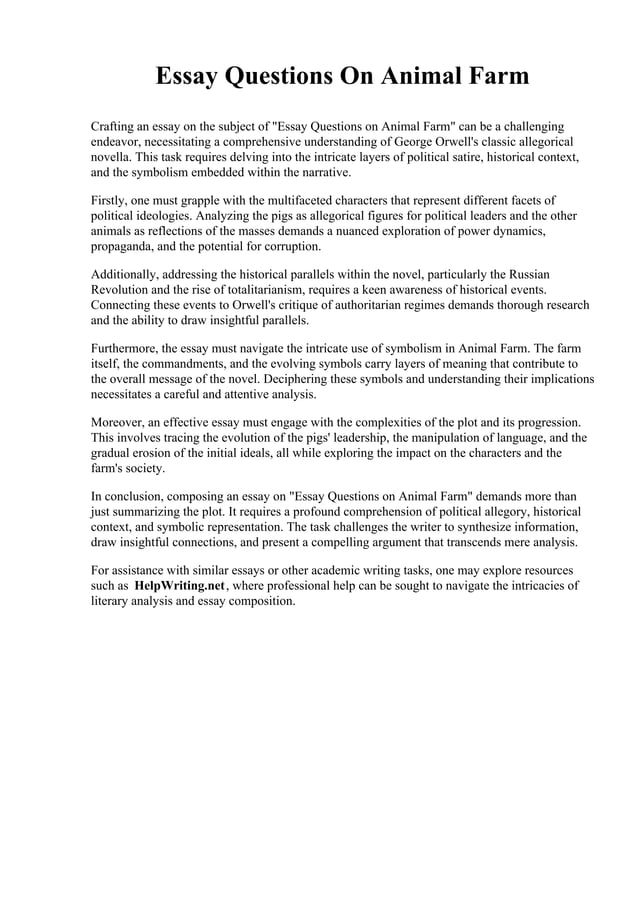 Essay Questions On Animal Farm | PDF | Books and Literature