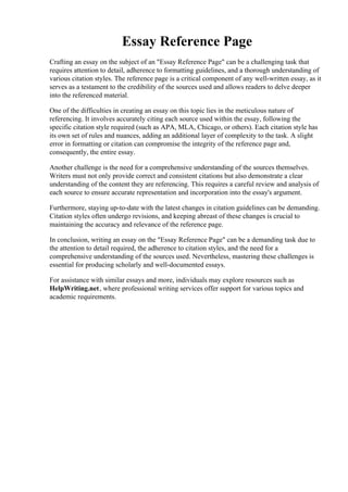 Essay Reference Page. APA Style Essay Format: Examples, Outline ...