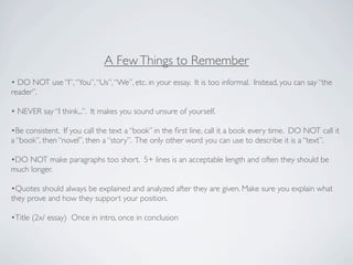 Essay reminders.ppt | Books and Literature