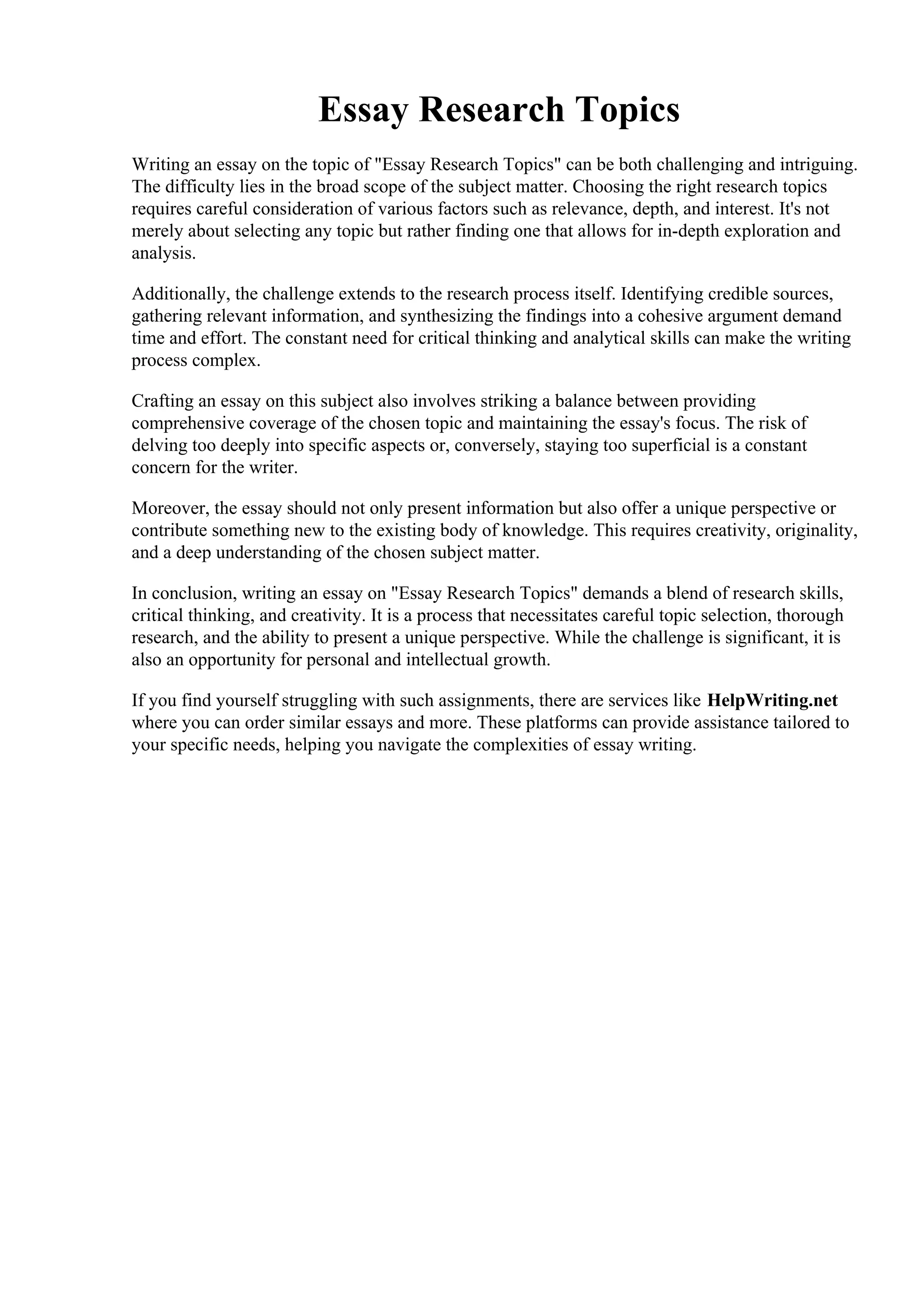 Essay Research Topics | PDF