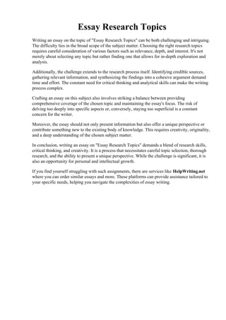 Essay Research Topics | PDF