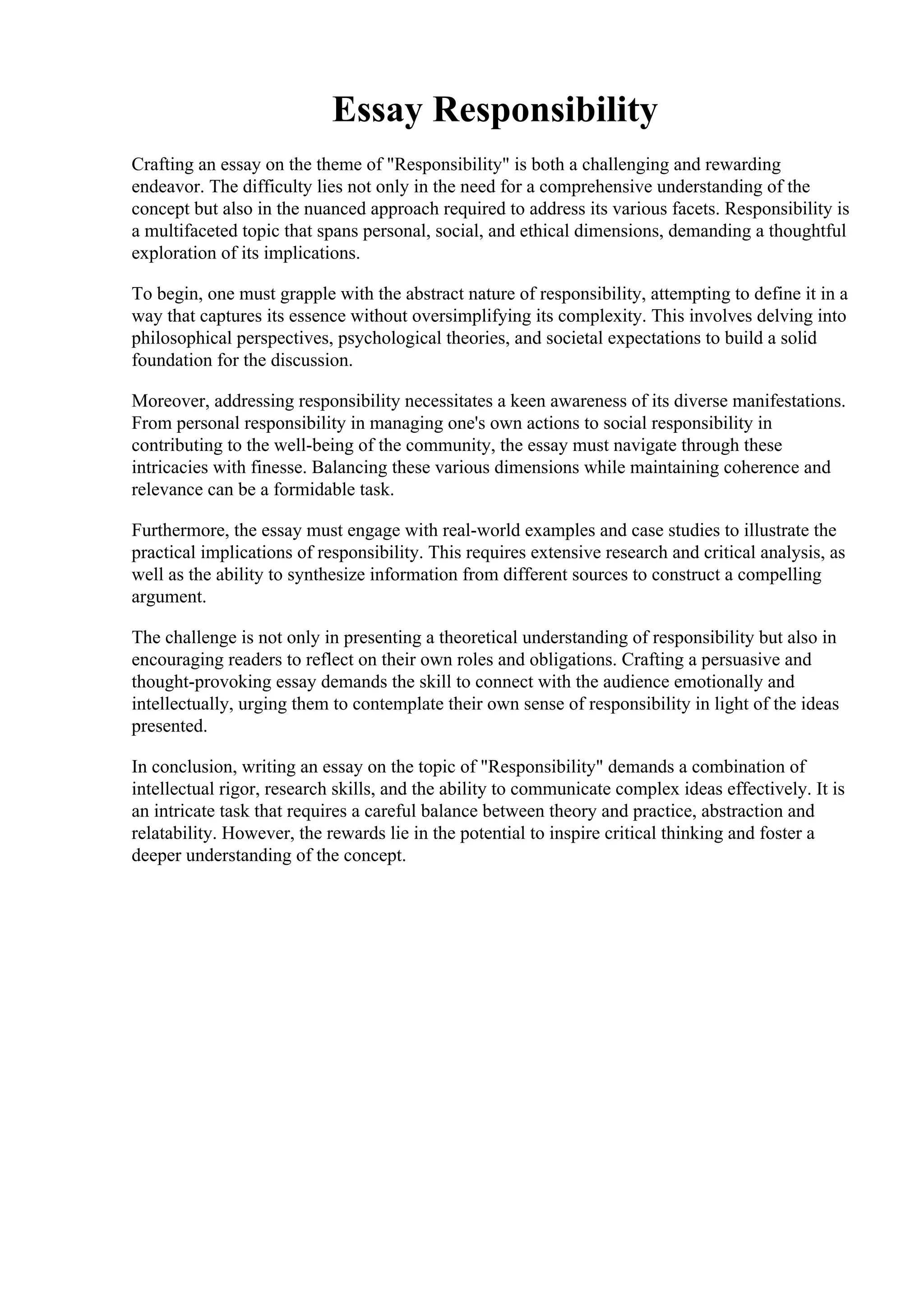 Essay Responsibility. Why is it important to have responsibility. Why ...