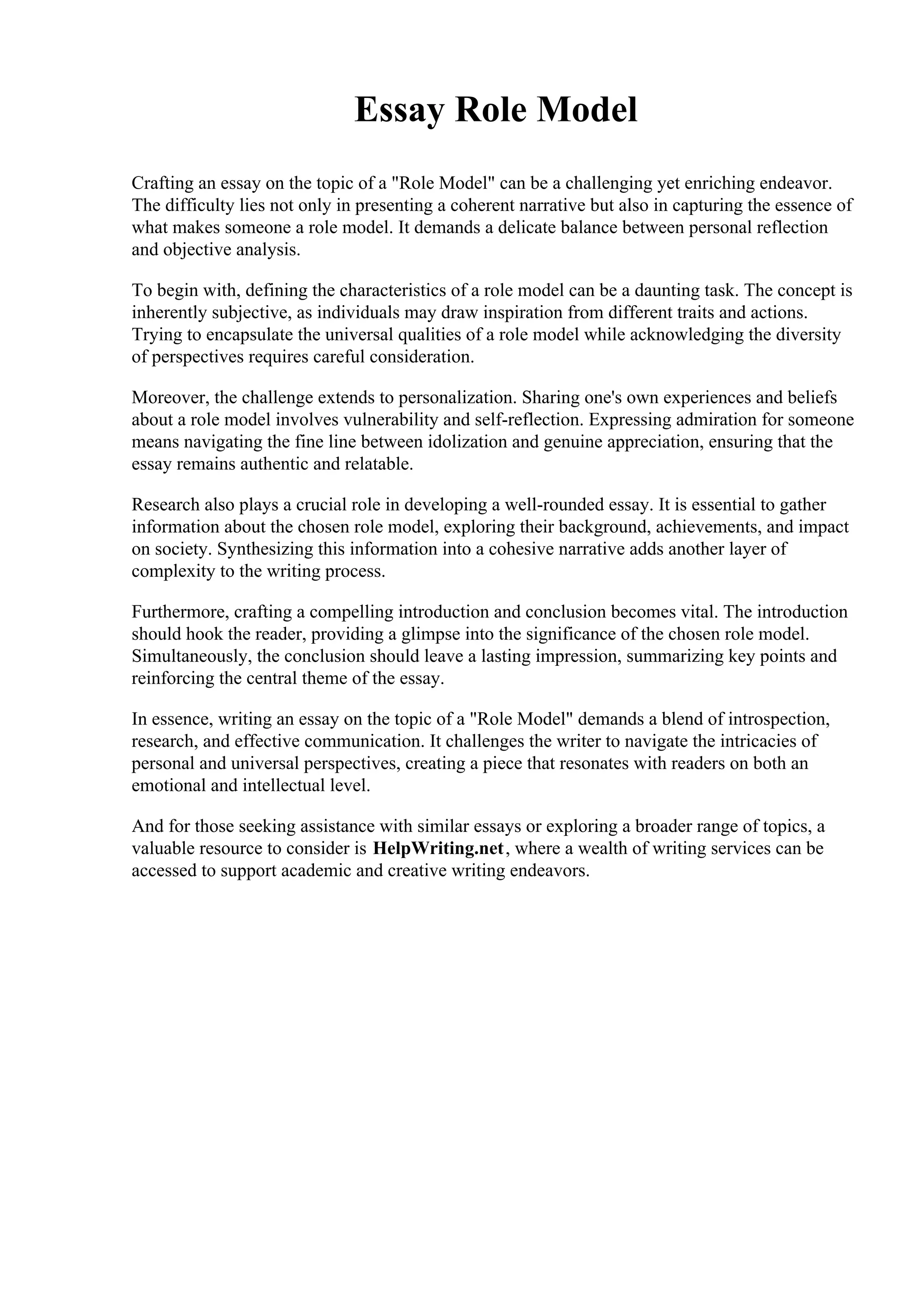 Essay Role Model. Thomas Edison State University | PDF