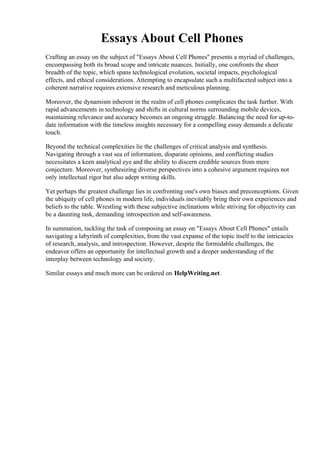 Essays About Cell Phones. Reflection Essay: Persuasive essay on cell ...