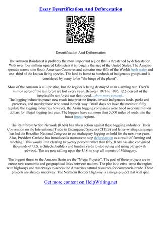 Essays About Deforestation | PDF