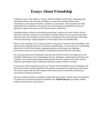 Essays About Friendship. Summa University | PDF