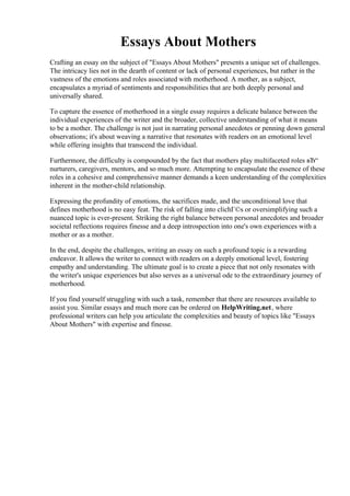Essays About Mothers. My Mother Essay for Students amp; Children 200 ...