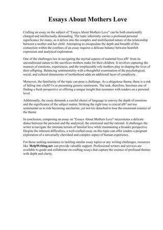 Essays About Mothers Love. University of Houston-Downtown | PDF