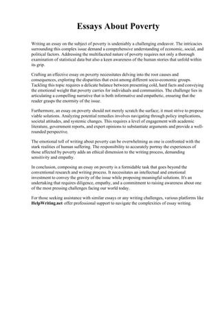 Essays About Poverty. Columbia-Greene Community College | PDF