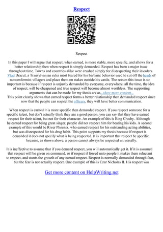 Essays About Respect | PDF