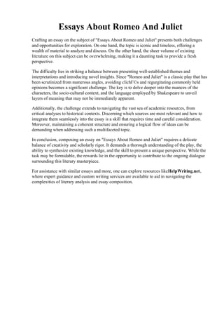 Essays About Romeo And Juliet | PDF