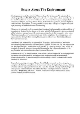 Essays About The Environment | PDF
