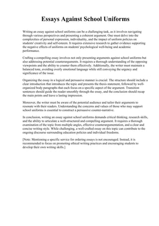 Essays Against School Uniforms | PDF