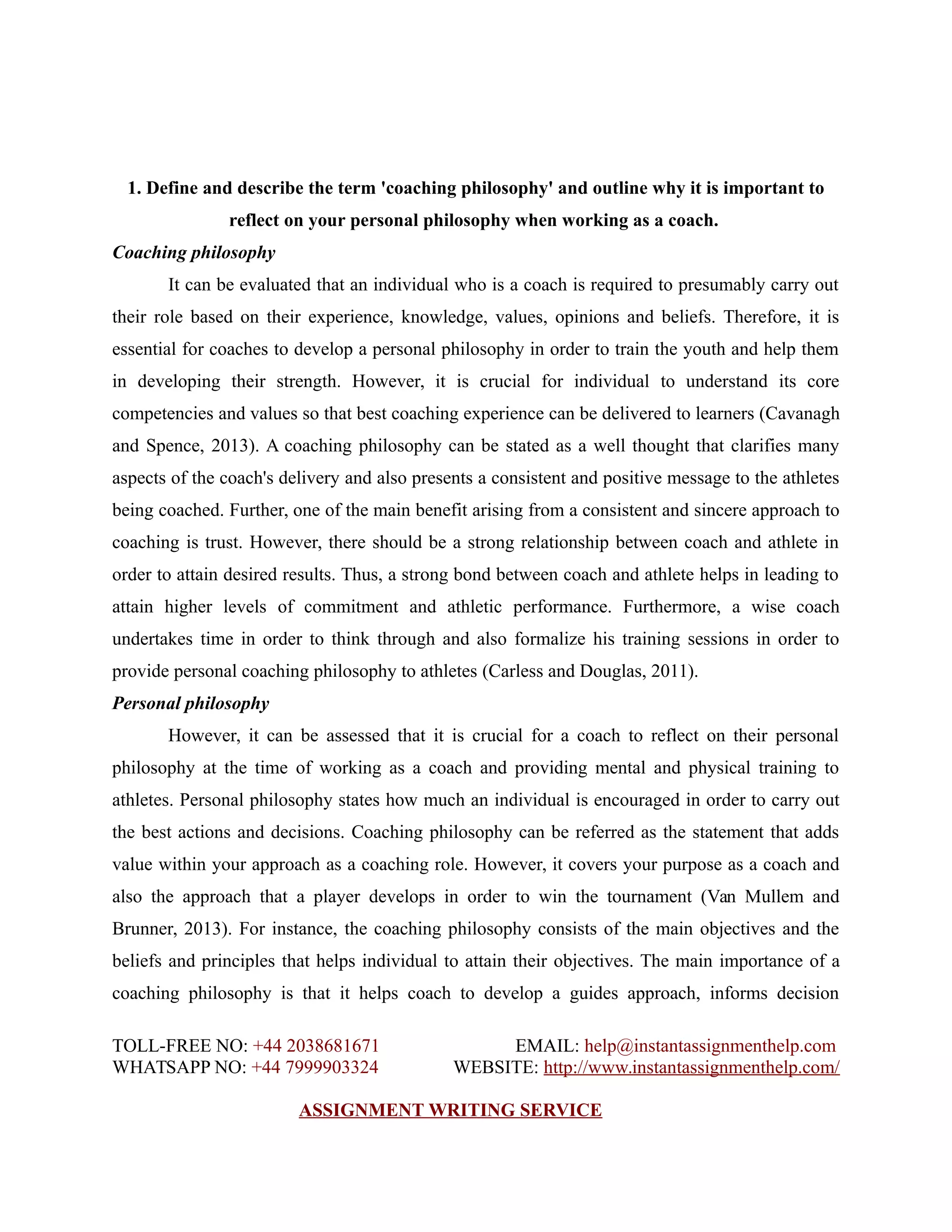 Essay Sample on Coaching Philosophy | PDF