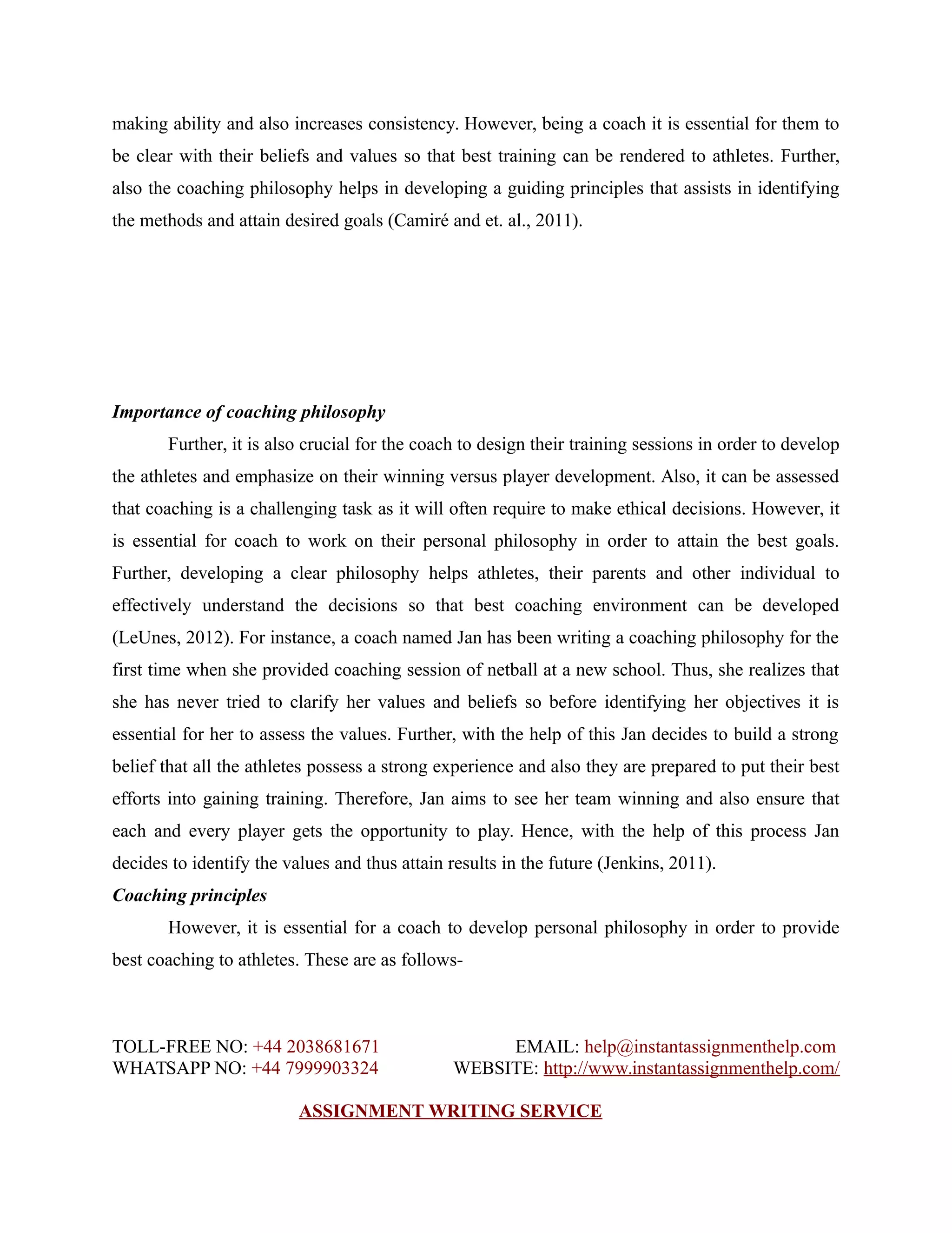Essay Sample on Coaching Philosophy | PDF