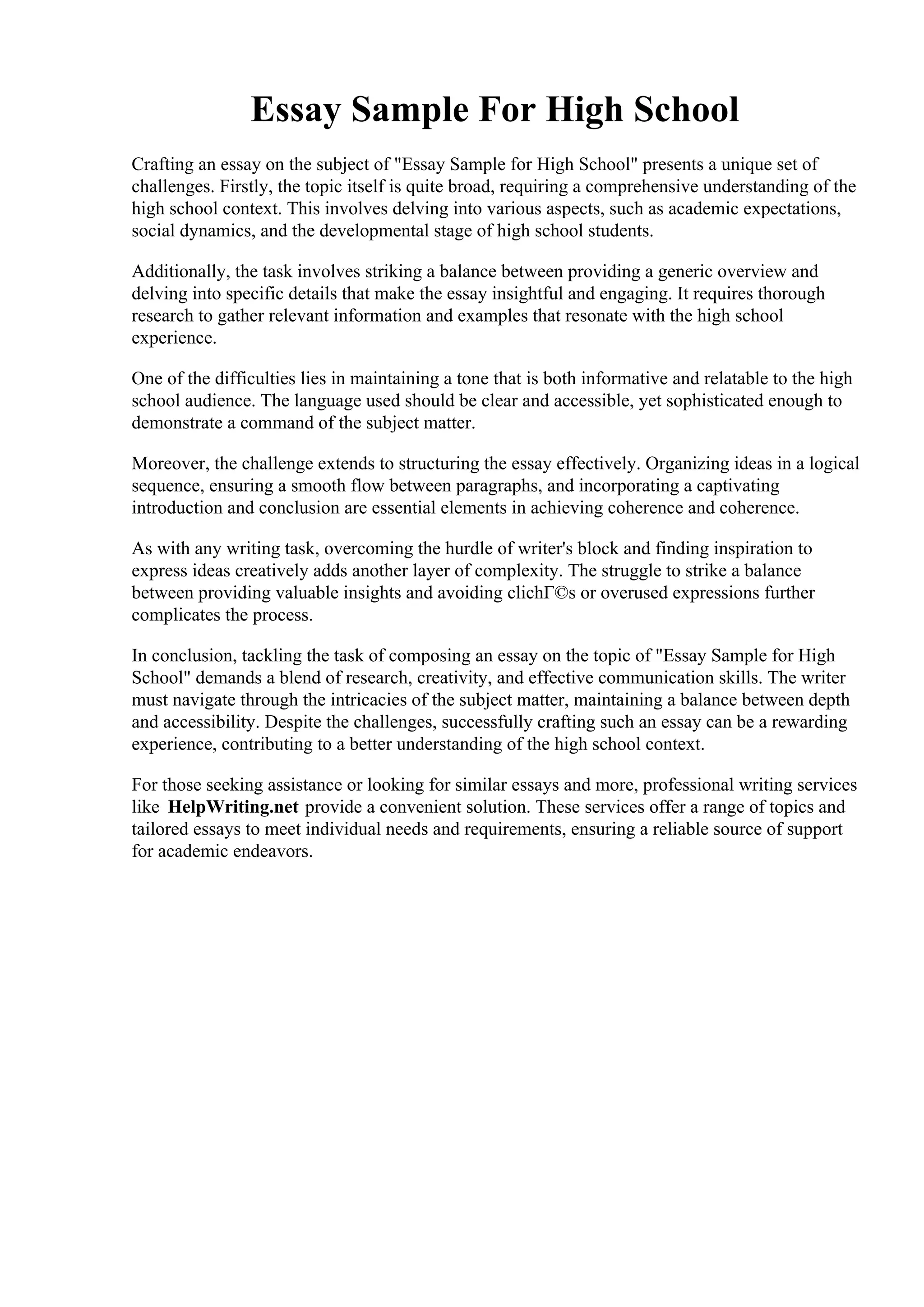 Essay Sample For High School. 012 High School Essay Samples Example ...