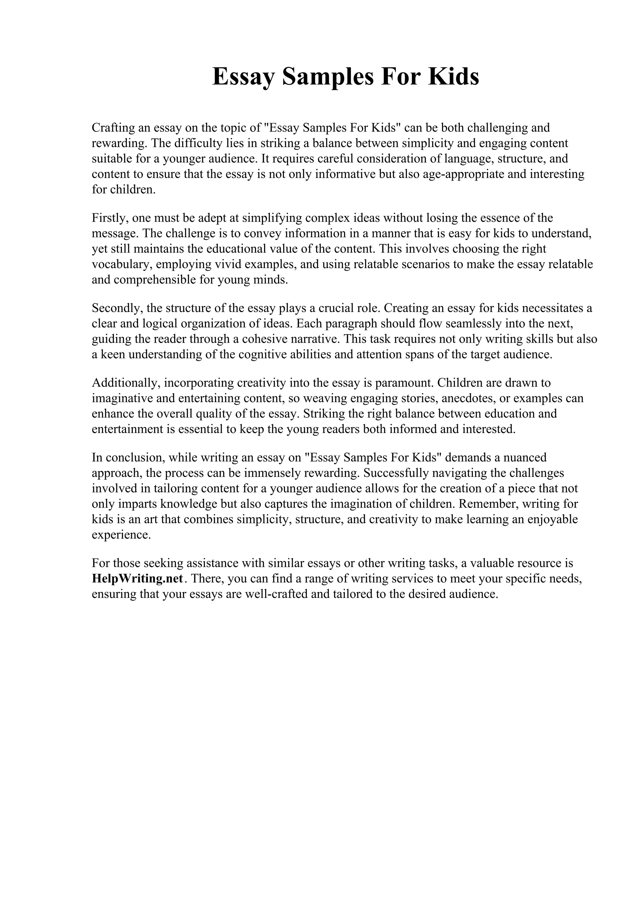 Essay Samples For Kids.pdf | Homework and Study | Education