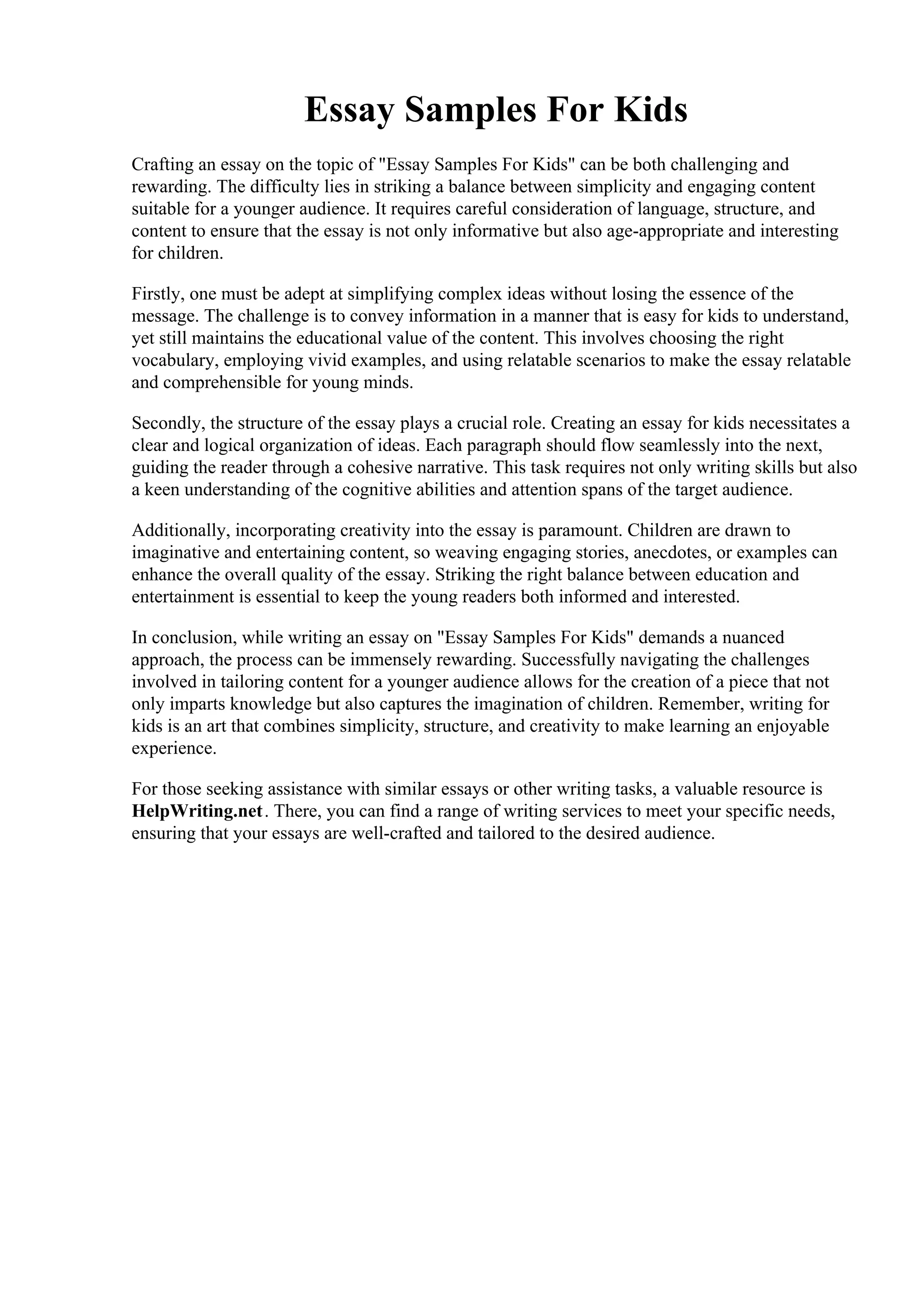 Essay Samples For Kids | PDF
